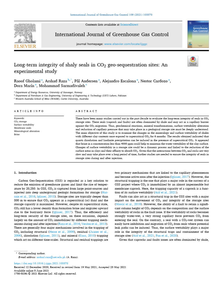 Long-term Integrity of Shaly Seals in CO2 Storage | PDF | Carbon ...