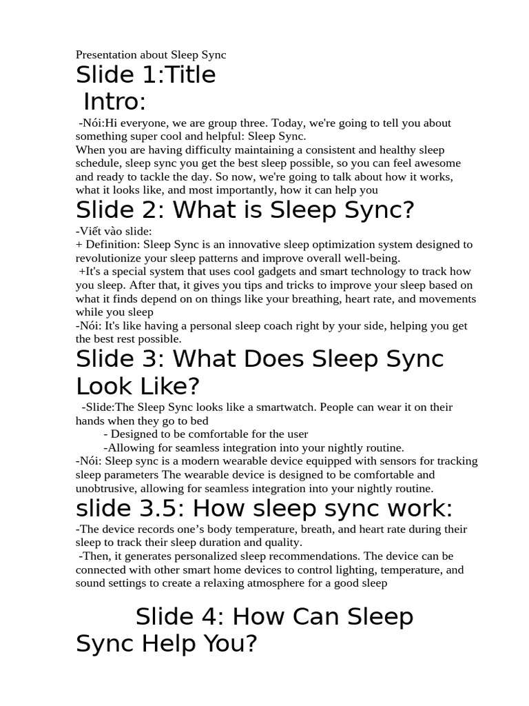 Presentation About Sleep Sync | PDF | Sleep | Wearable Technology