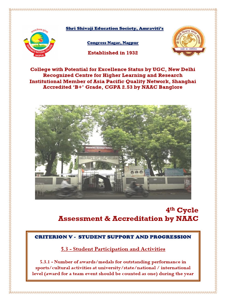 Dhanwate National College: 4 Cycle Assessment & Accreditation by NAAC | PDF