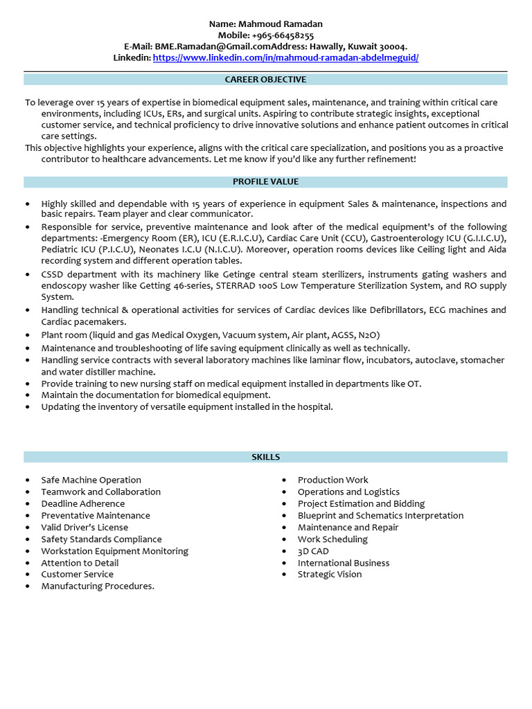 Biomedical Equipment Sales Expert | PDF | Medical Device | Intensive ...