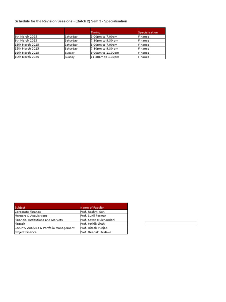 Revision Sessions Schedule - (Batch 2) Sem 3 - Specialisation | PDF ...