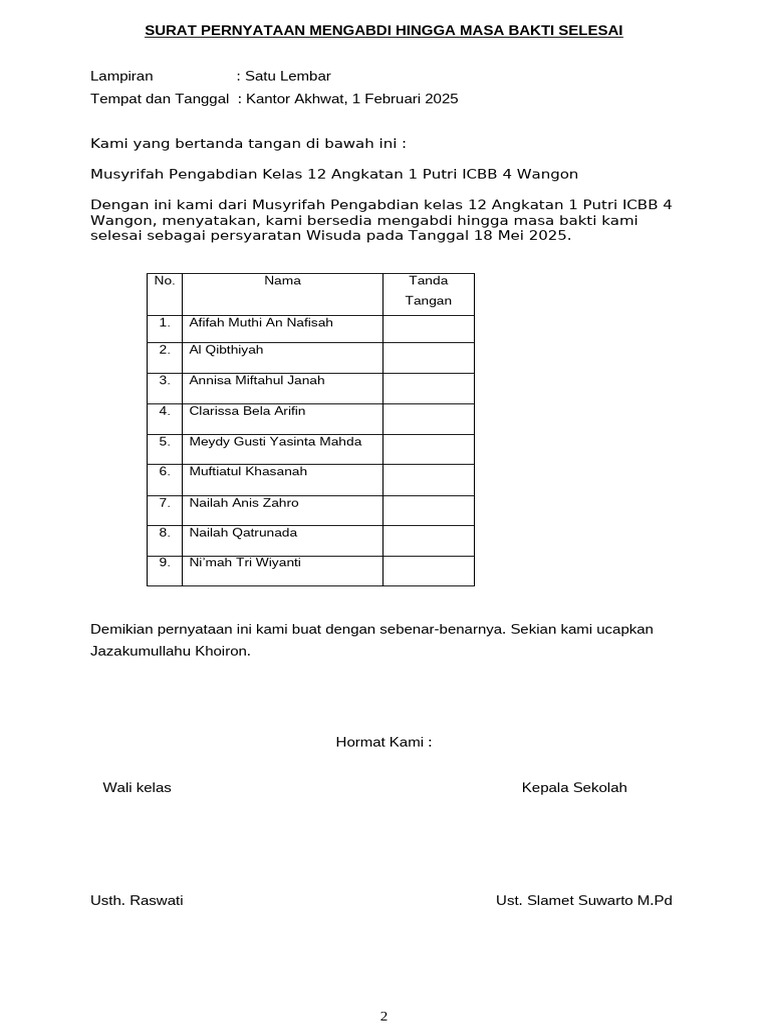 Pernyataan Pengabdian Kelas 12 ICBB | PDF