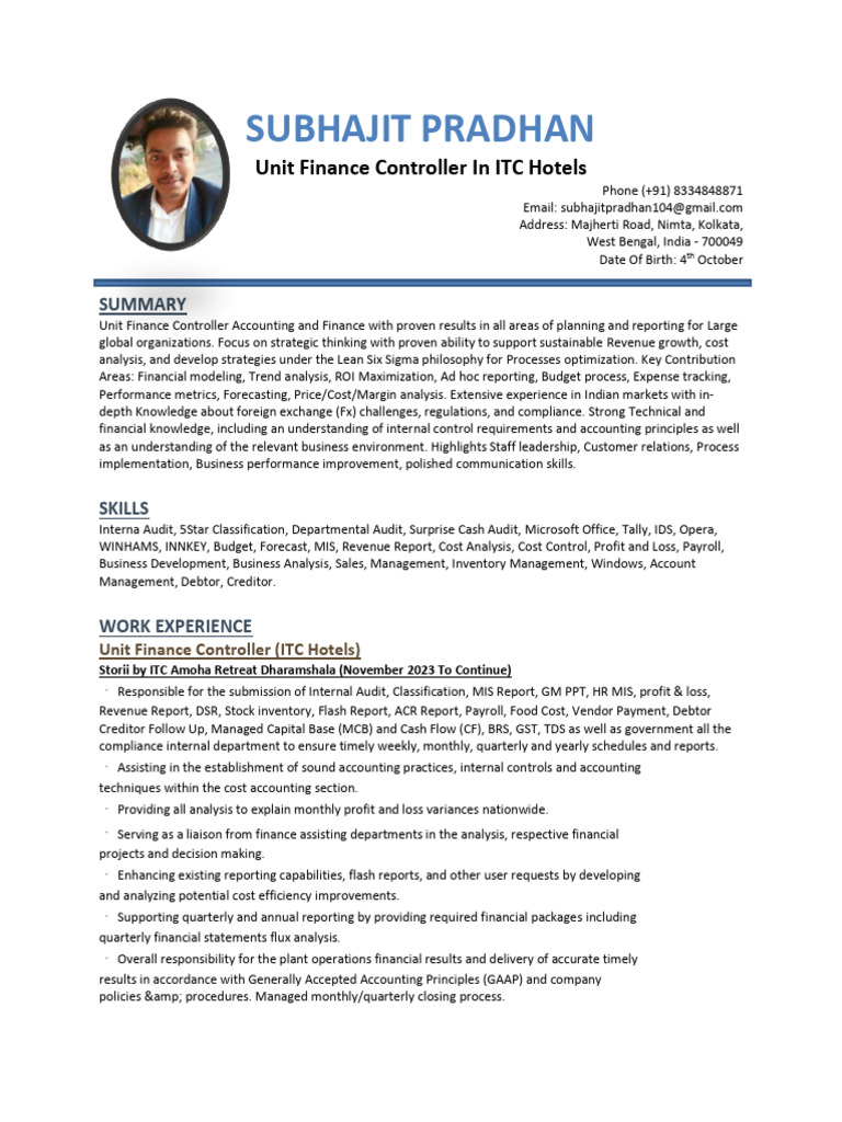 Resume of Subhajit Pradhan | PDF | Accounting | Cost Accounting