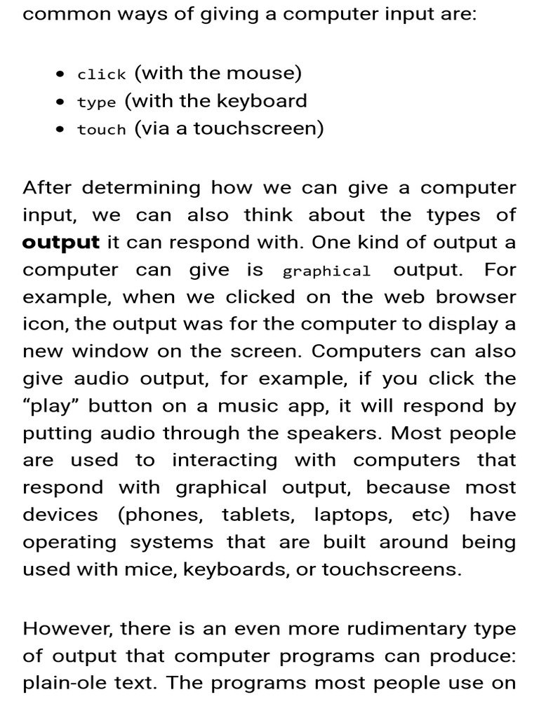 Computer Input and Output Methods | PDF