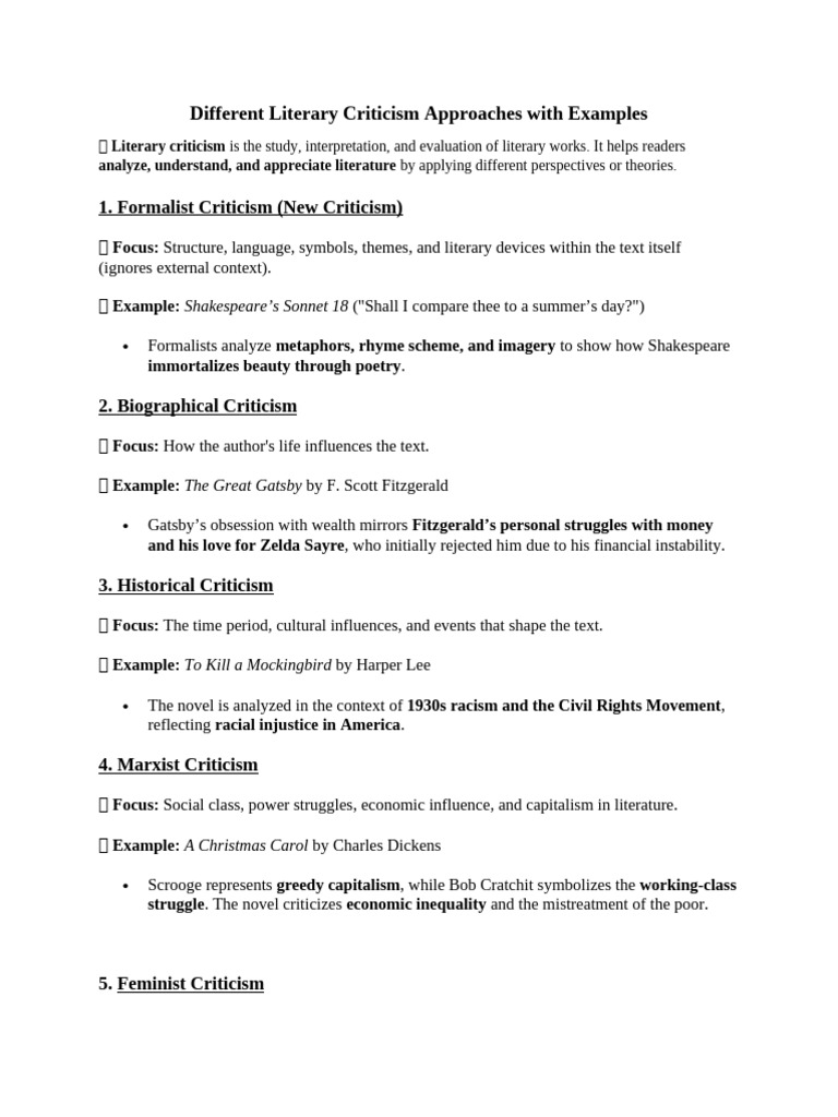 Different Literary Criticism Approaches With Examples | PDF