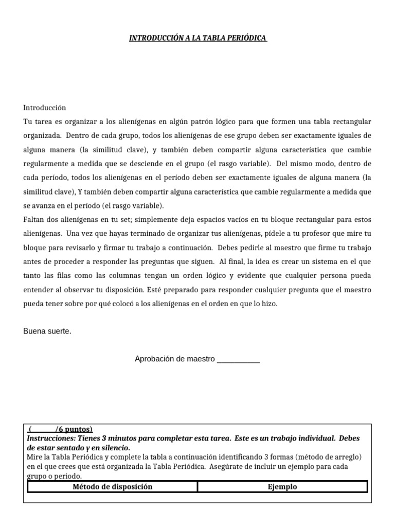 Lab 08 Alien Periodic Table | PDF | Tabla periódica | Ciencias fisicas