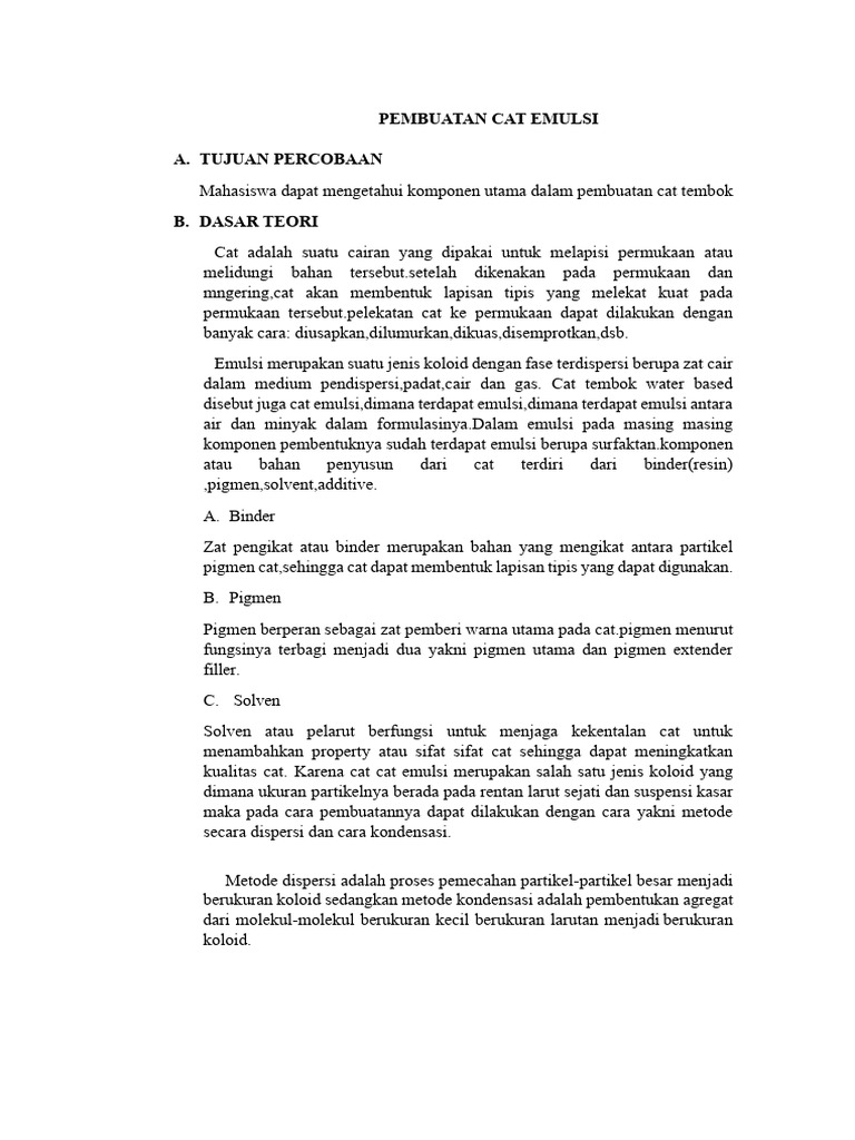 Pembuatan Cat Emulsi | PDF