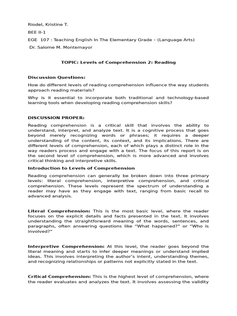 Language Arts | PDF | Reading Comprehension | Cognition