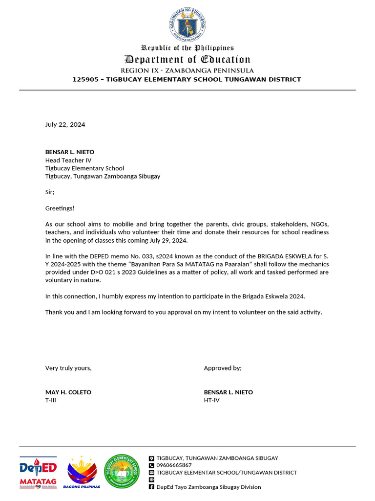 Brigada Eskwela 2024 Participation Certificate | PDF