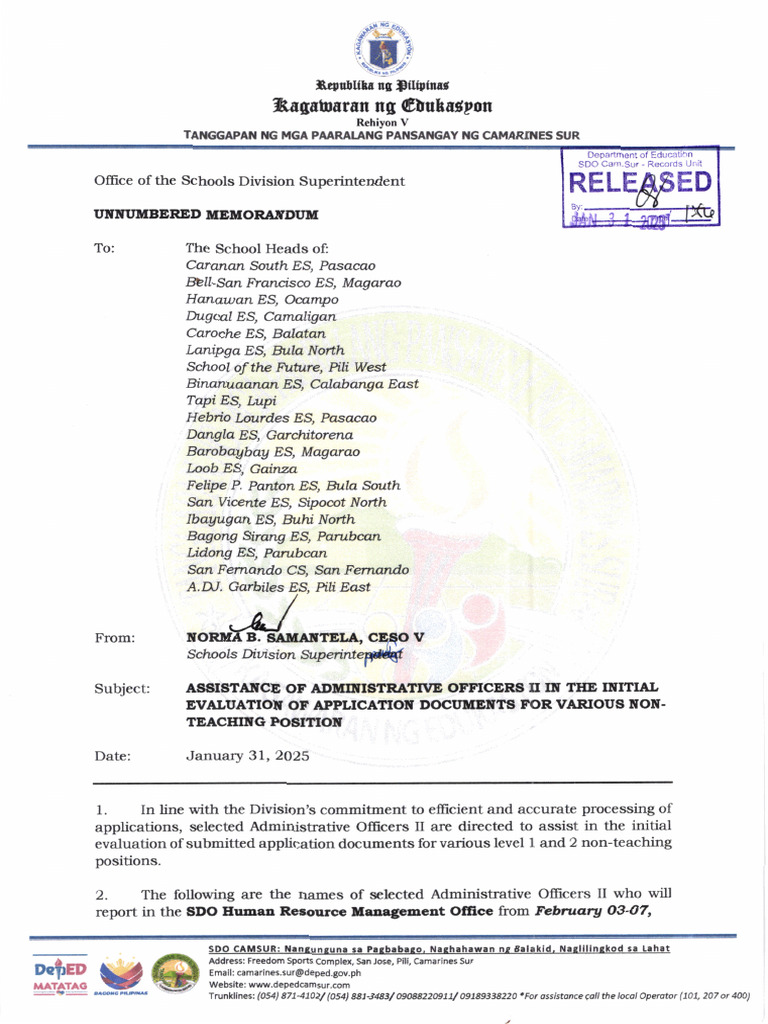 Unnumbered Memo Assistance of Ao II in The Evaluation of Application ...