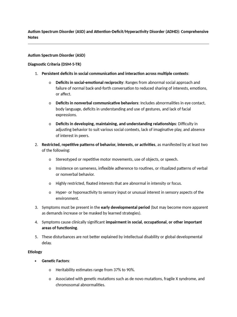ASD and ADHD: Diagnostic Criteria & Treatment | PDF | Autism ...
