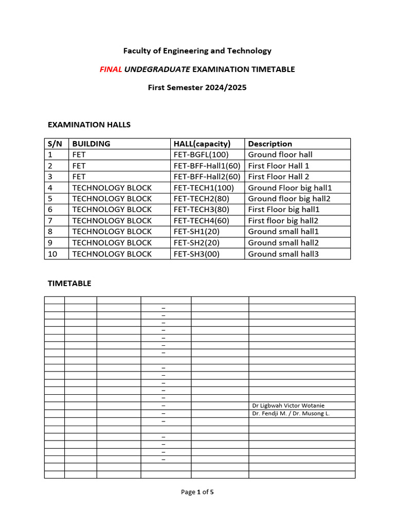 Engineering Exam Timetable 2024/2025 | PDF