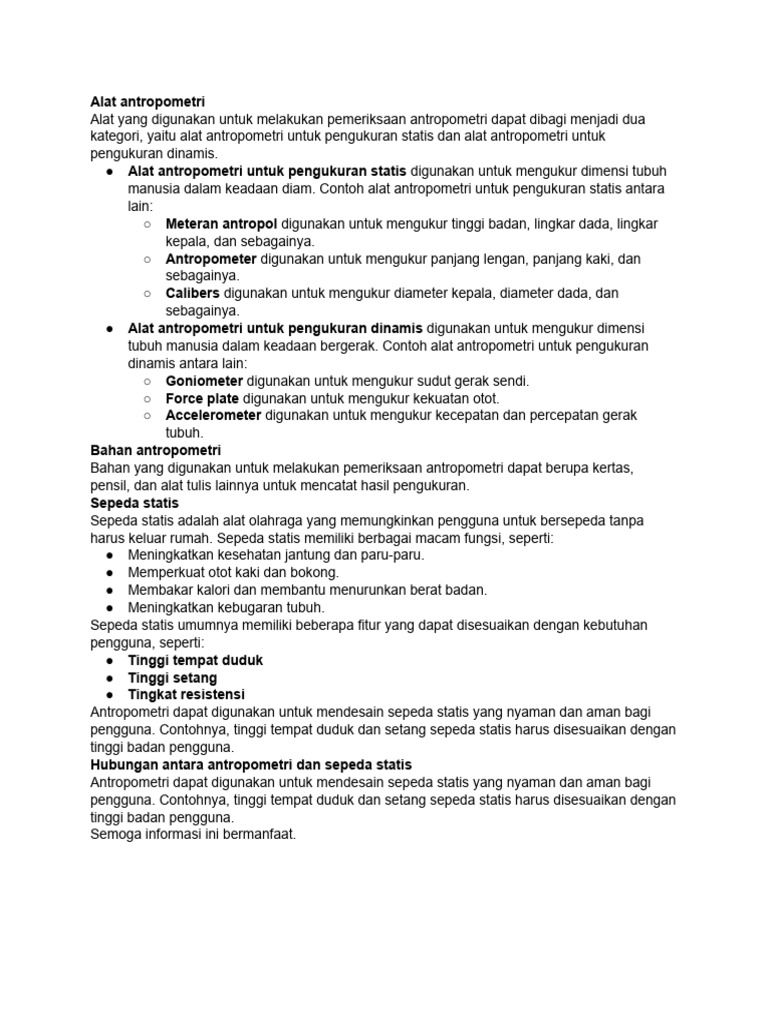 Alat Dan Bahan Antropometri Dan Sepeda Statis | PDF