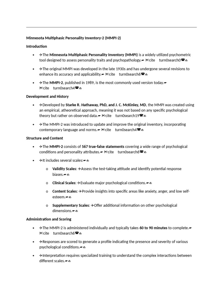 Overview of MMPI-2 Assessment Tool | PDF | Wechsler Adult Intelligence ...
