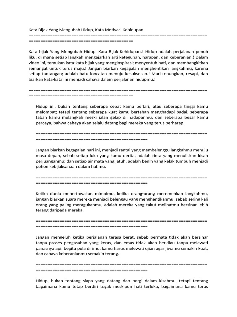 Kata Bijak Kehidupan Yang Mengubah Hidup | PDF