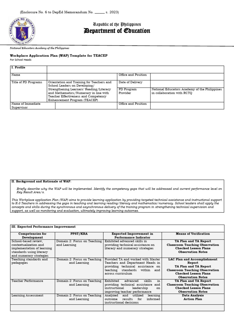 TEACEP - Session 8 Materials - WAP For School Heads | PDF | Teachers | Lesson Plan