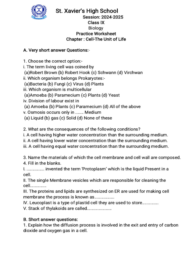 Class IX - Biology - Cell | PDF | Cell (Biology) | Cell Membrane