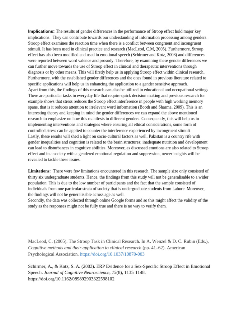 Implications and Limitations | PDF | Psychology | Behavioural Sciences