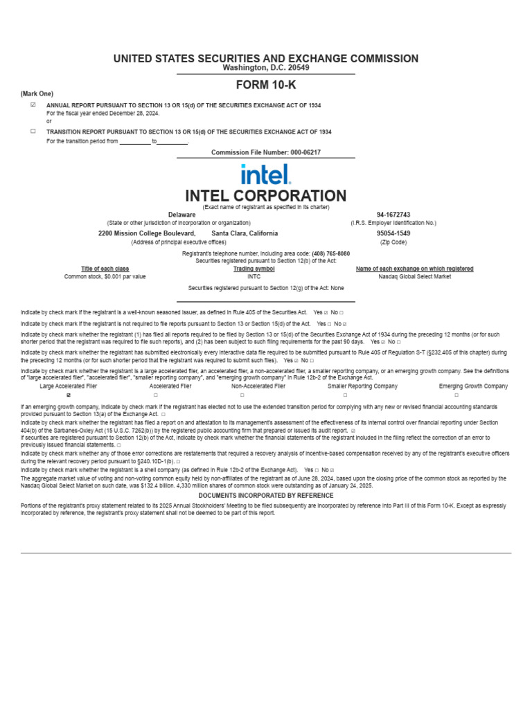 intel 20250131 10k | PDF | Form 10 K | Intel