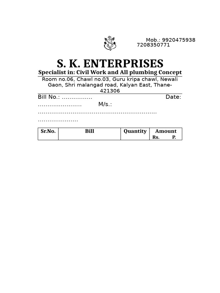 Civil Work & Plumbing Invoice Template | PDF