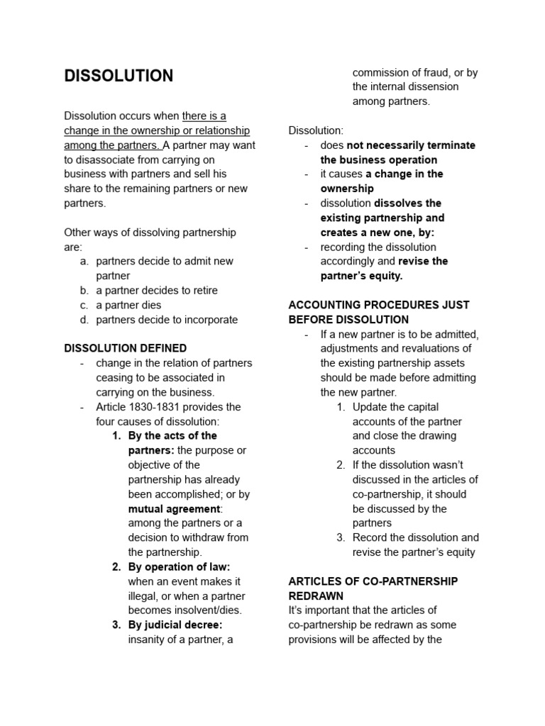 Dissolution | PDF | Partnership | Equity (Finance)