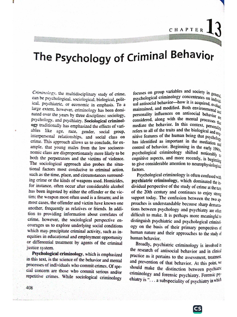 Chapter 13 The Psychology of Criminal Behavior | PDF