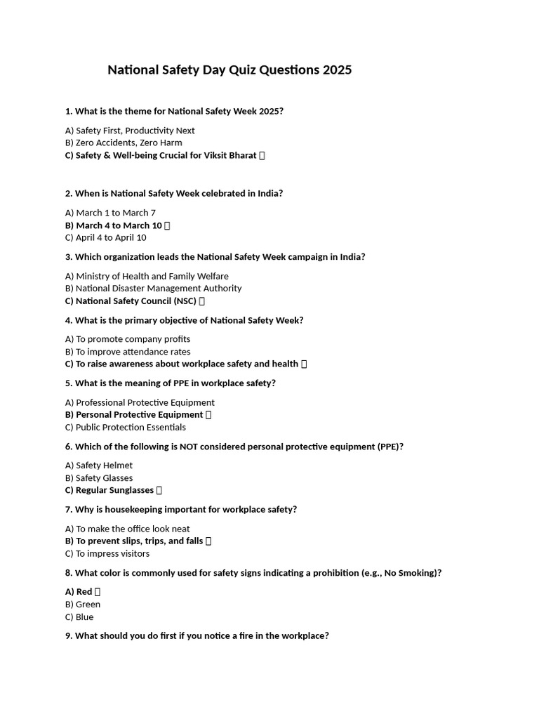 National Safety Day Quiz 2025 | PDF | Occupational Safety And Health ...