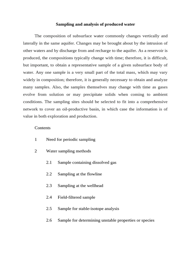 Sampling and Analysis of Produced Water | PDF