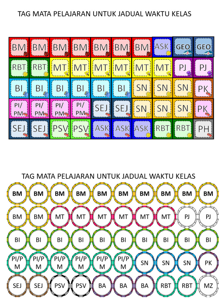 Tag Mata Pelajaran Untuk Jadual Waktu Kelas | PDF