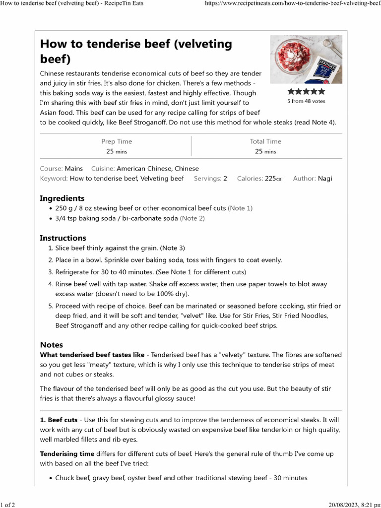 How To Tenderise Beef (Velveting Beef) - RecipeTin Eats | PDF | Beef ...