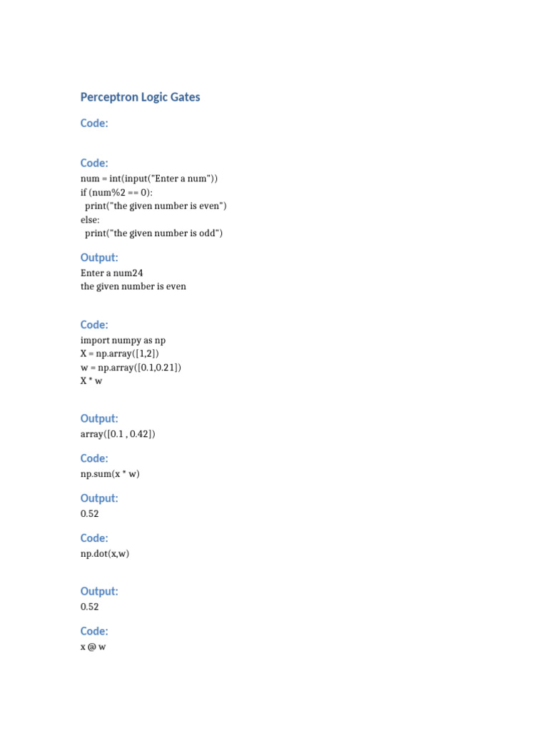 Perceptron Logic Gates Segregated | PDF