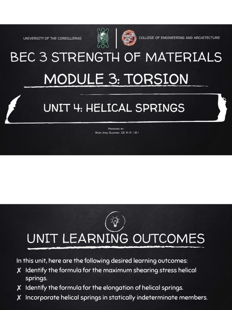 Bec 3 Module 3 Unit 4 (Helical Springs) | PDF | Helix | Stress (Mechanics)