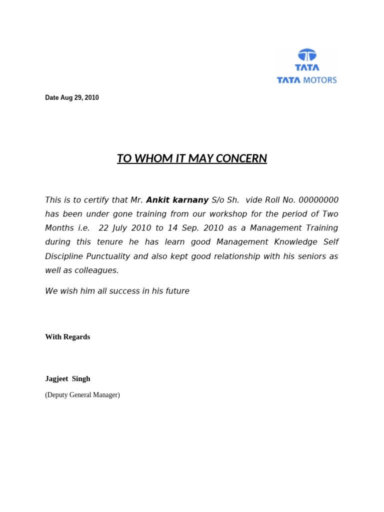 96168194 Tata Motors Certificate | PDF