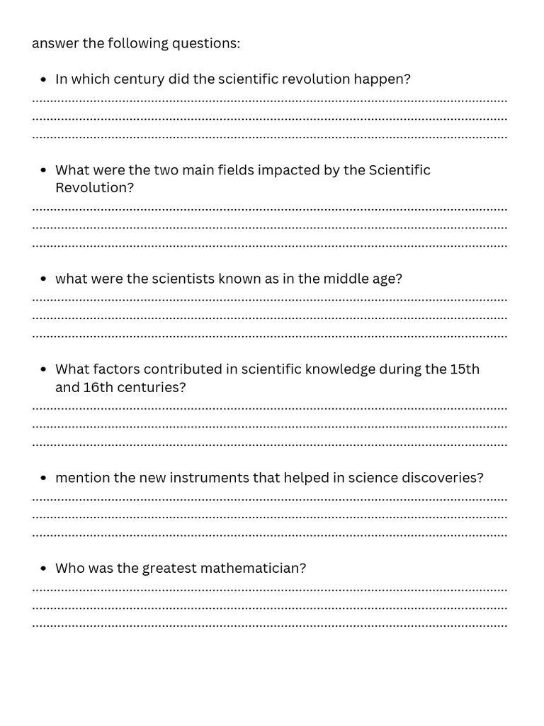 Grade 9 Social Worksheet (Beginning of Revolution) | PDF | Scientific ...