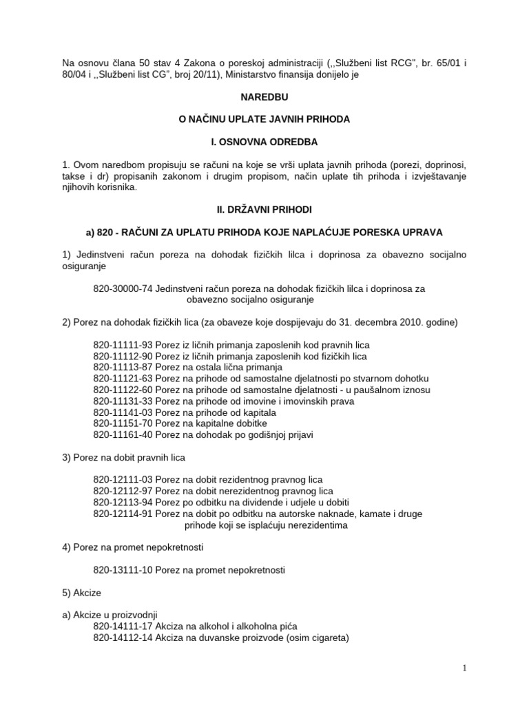 Naredba o Nacinu Uplate Javnih Prihoda | PDF