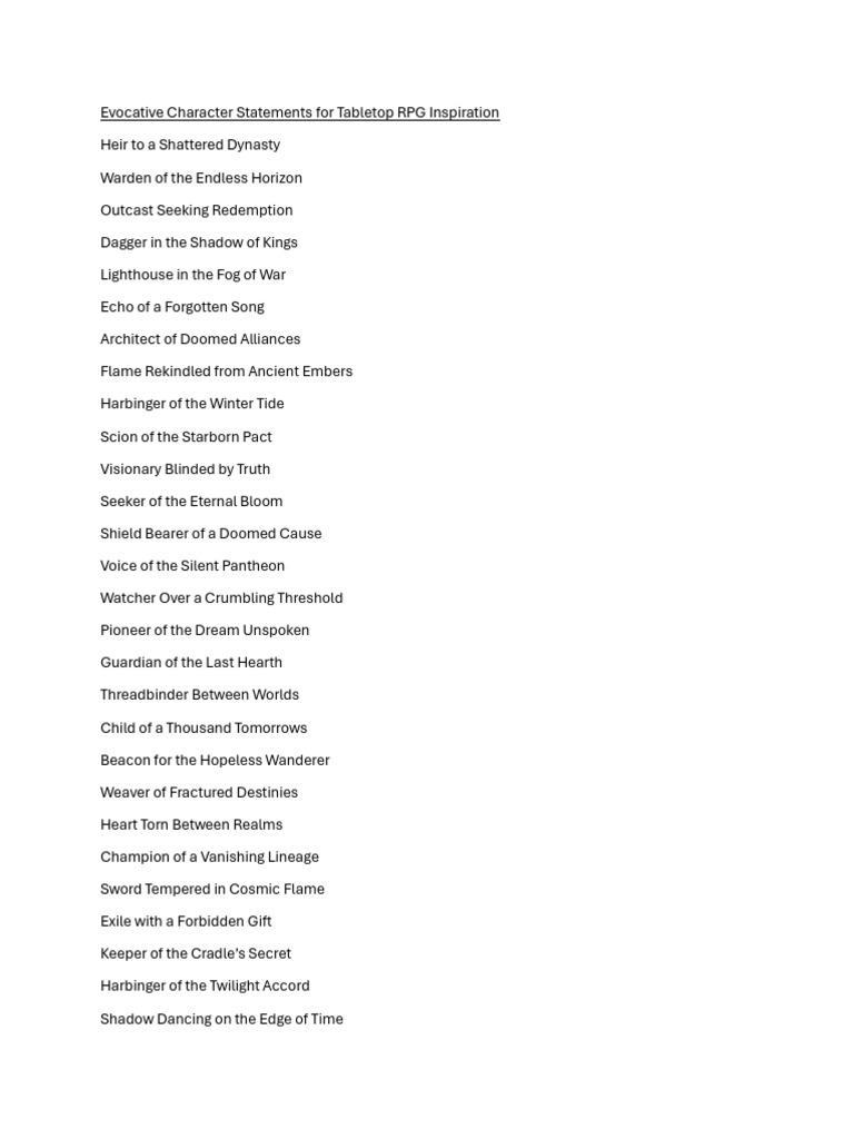 Evocative Character Statements | PDF