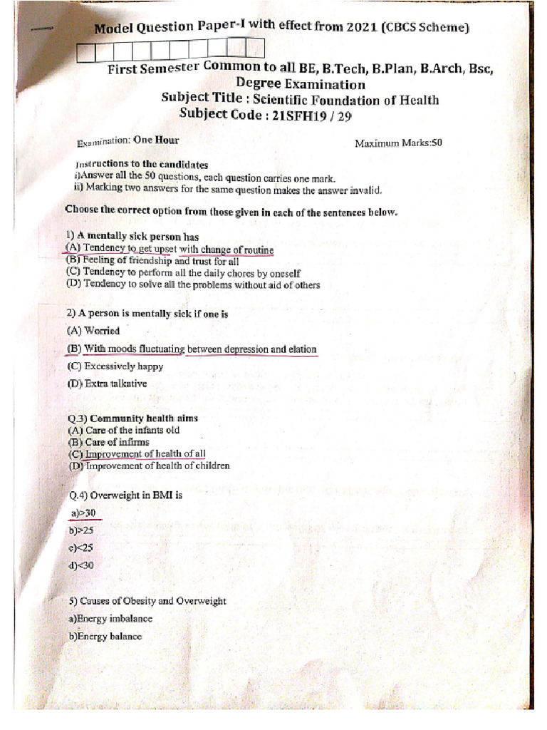 SFH solved model quesion paper 1 | PDF