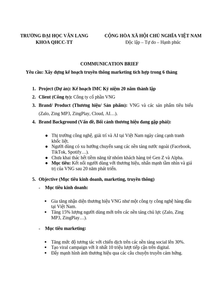 COMMUNICATION BRIEF FOR ĐẠi HOUSE | PDF