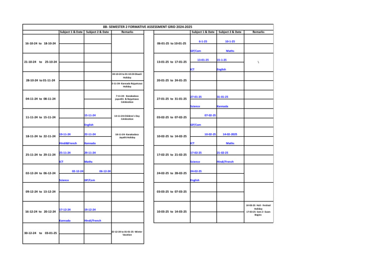 FA Calendar - Sem - 2 .XLSX - 8B | PDF