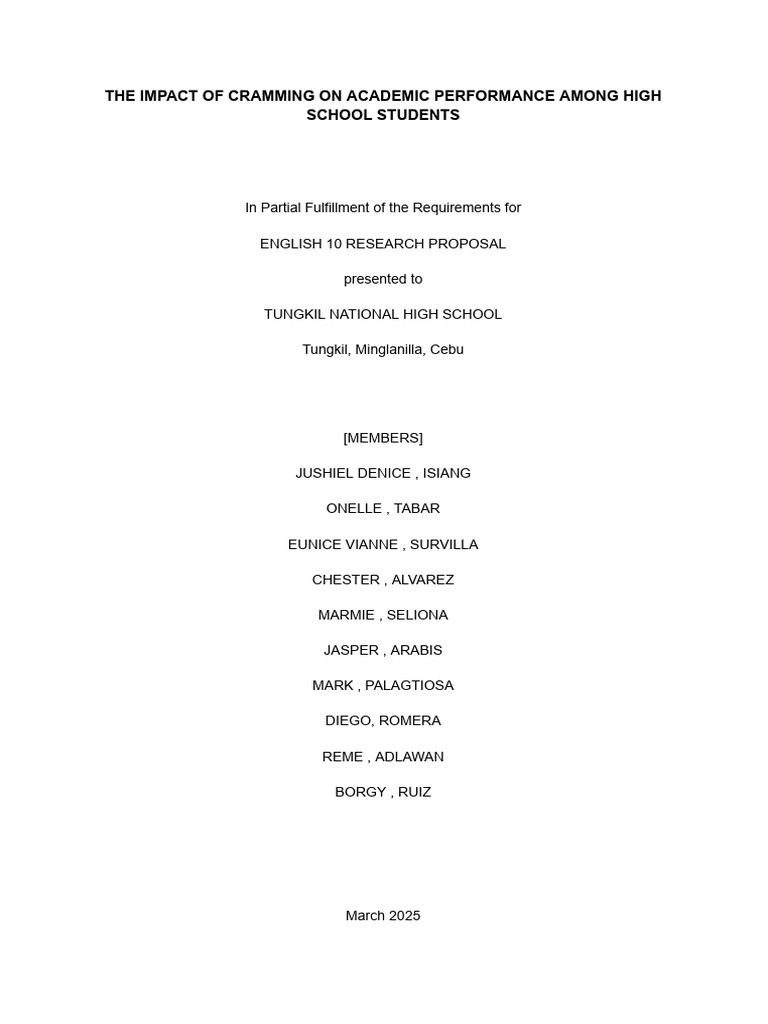 The Impact of Cramming On Academic Performance Among High School ...