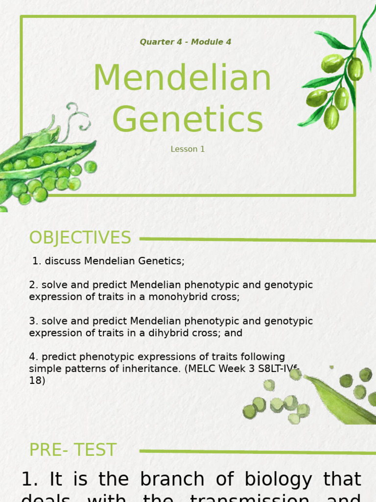 Sci8 Q4 M4-Mendelian Genetics | PDF | Dominance (Genetics) | Zygosity