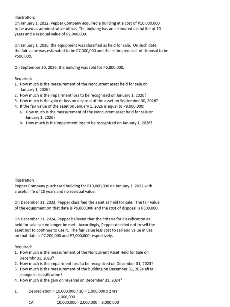 Working Papers in NCA Held For Sale | PDF | Depreciation | Income