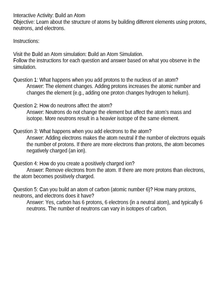 Build an Atom Simulation Guide | PDF