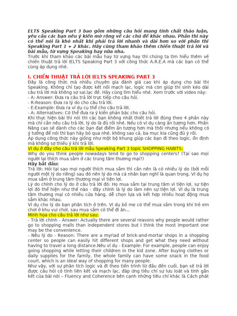 ELTS Speaking Part 3 | PDF