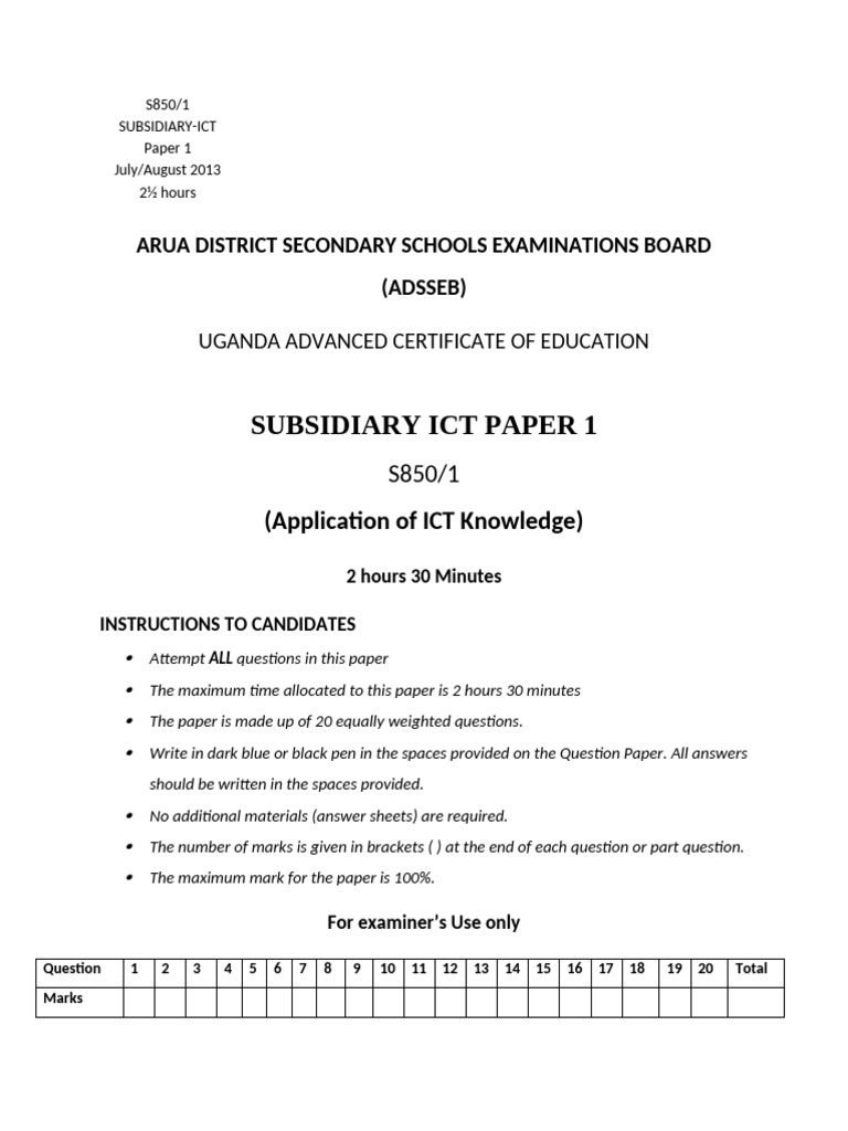 Uganda Advanced ICT Exam Paper 1 | PDF | Computer Network | Encryption