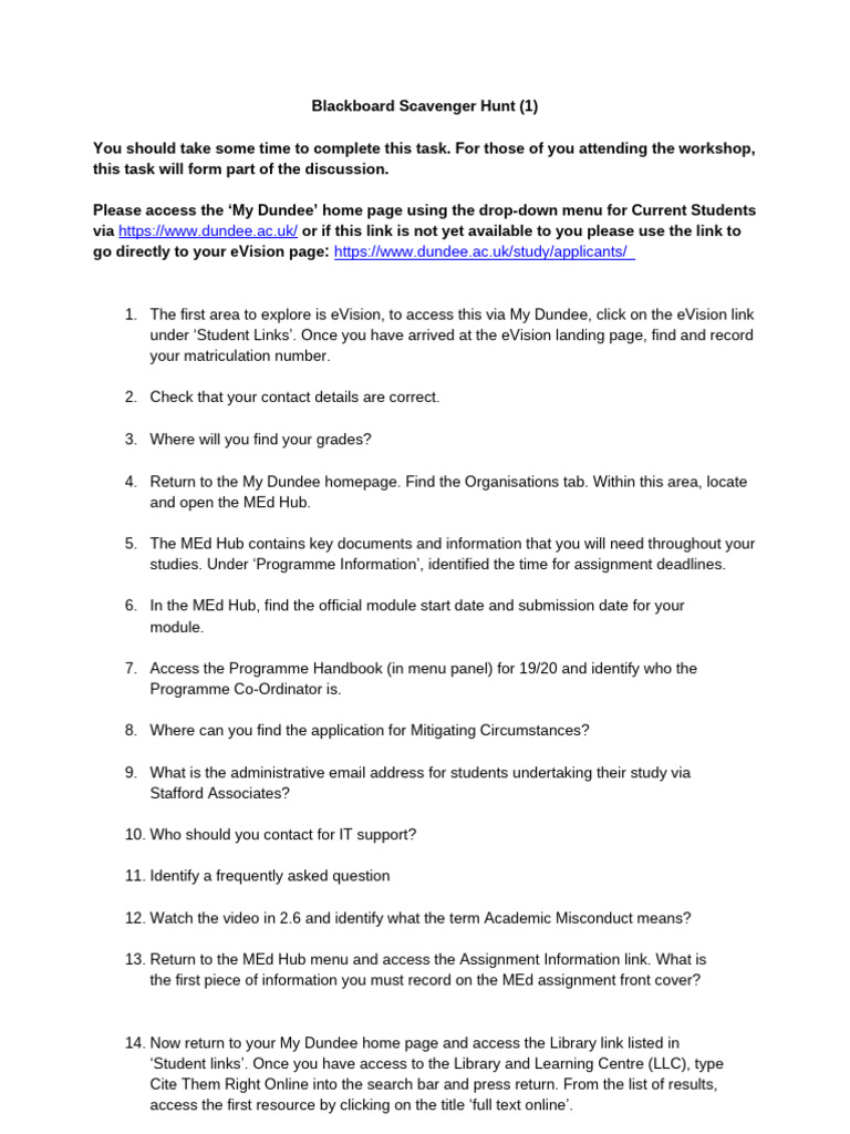 Blackboard Scavenger Hunt | PDF | Computing