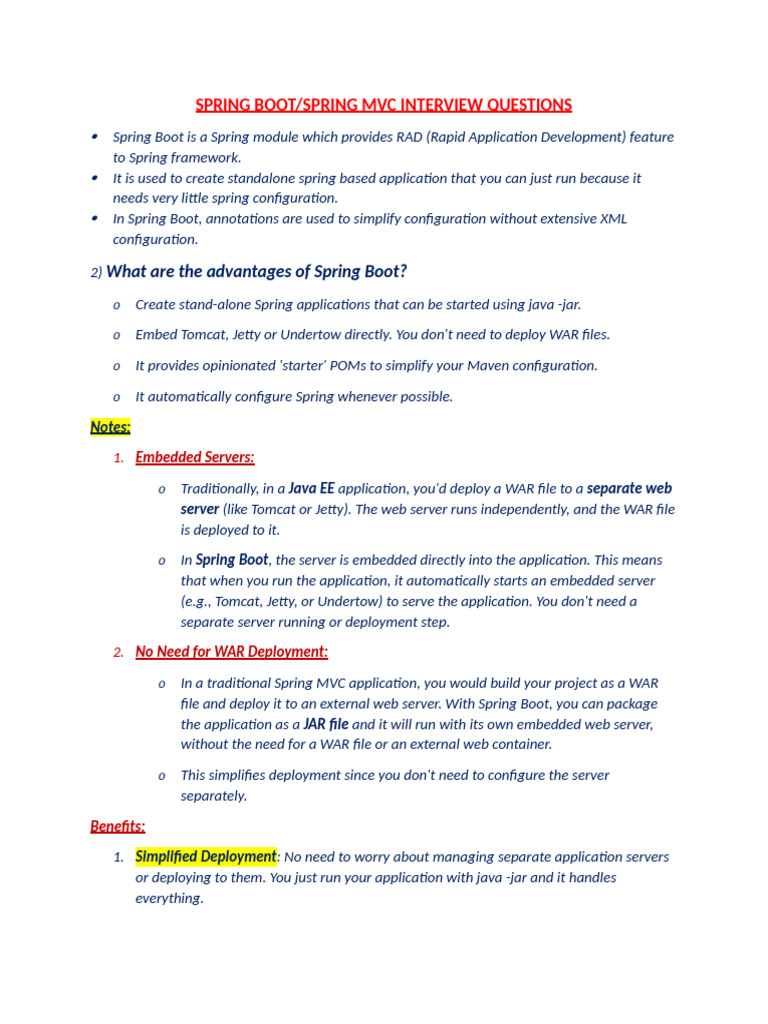 Spring Boot Interview Questions | PDF | Spring Framework | Class (Computer Programming)