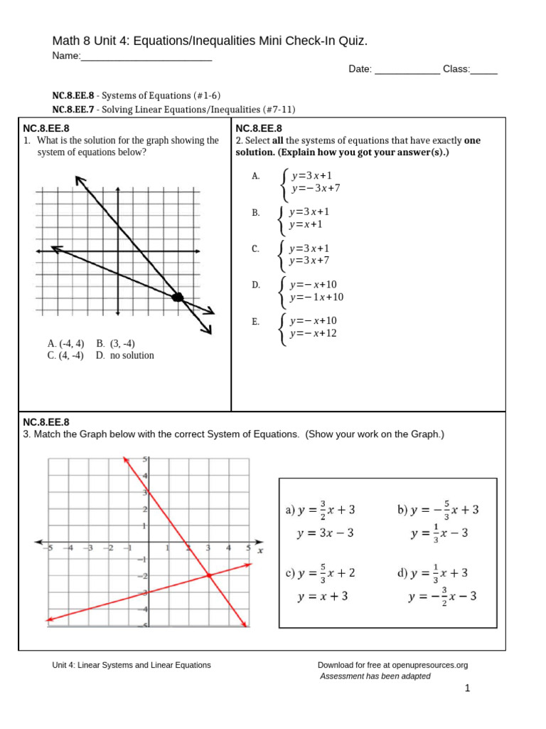 10 Inequalities - Equations Mini-Check in (Blank) | PDF | Applied ...
