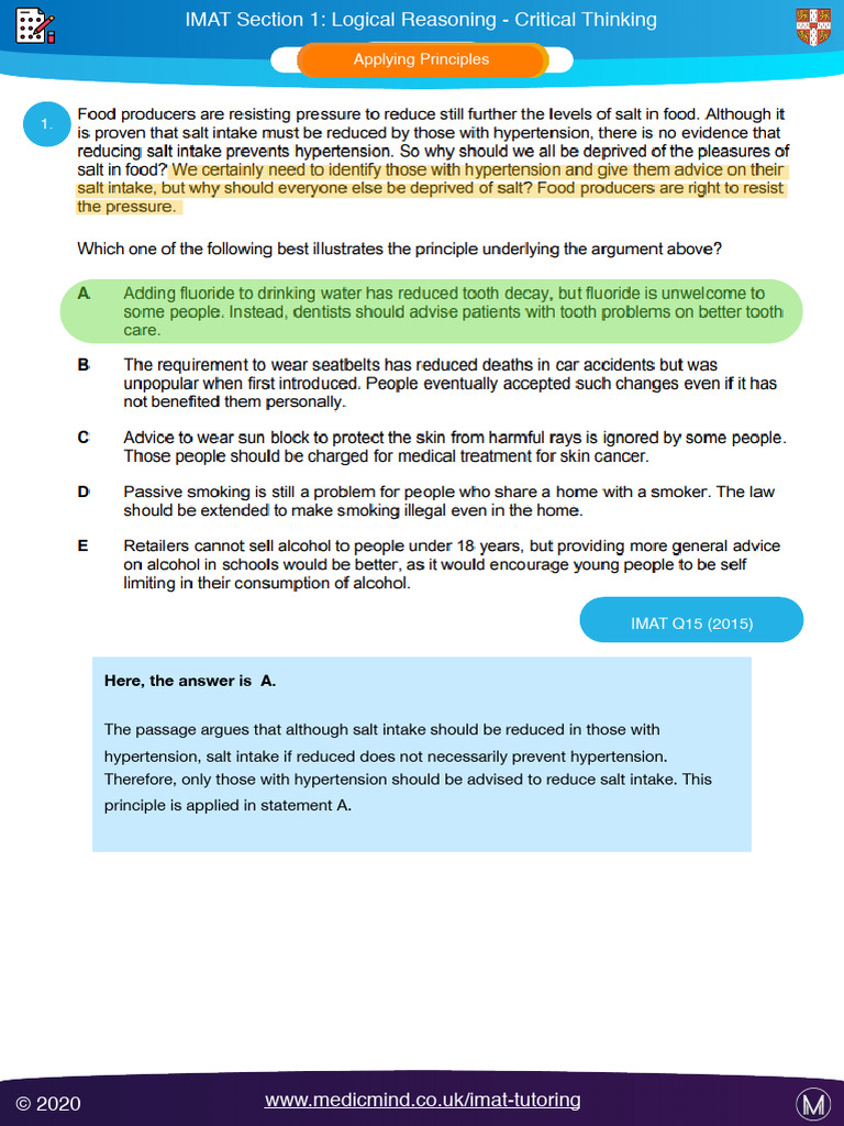 IMAT Logical Reasoning Principles Explained | PDF | Critical Thinking ...
