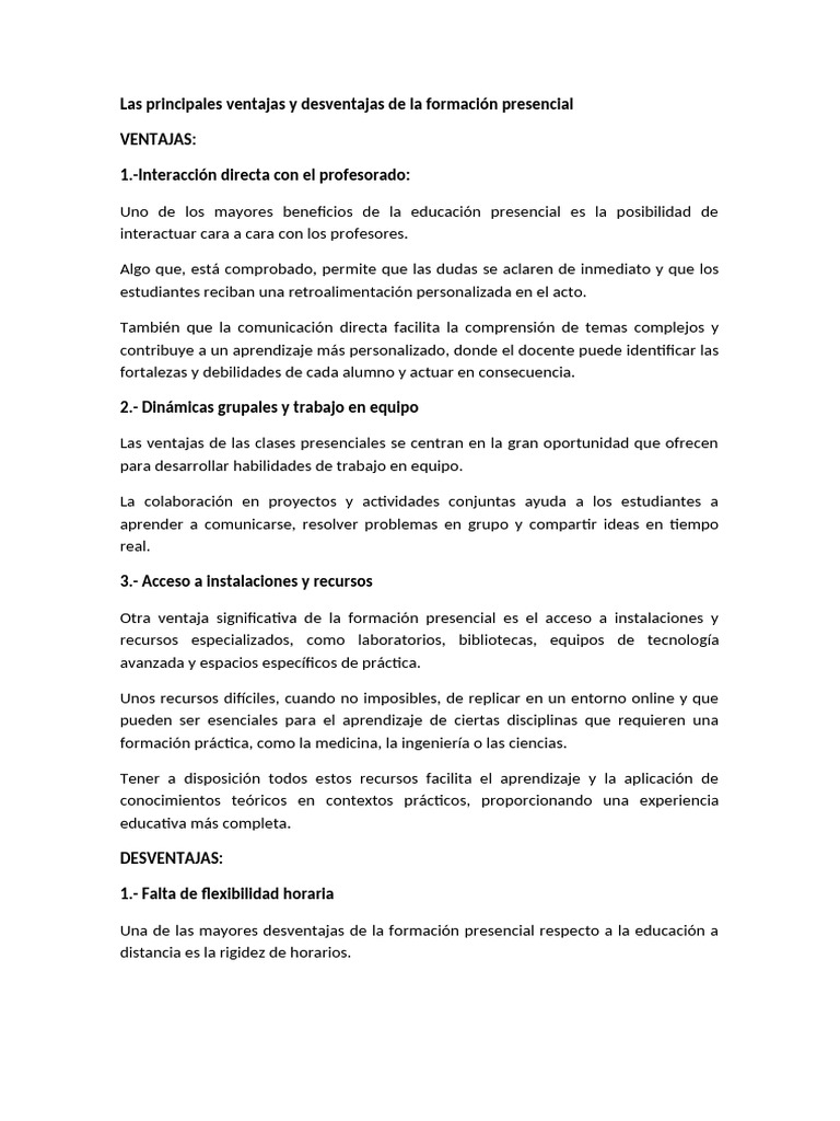 Las Principales Ventajas y Desventajas de La Formación Presencial | PDF | Maestros | Aprendizaje